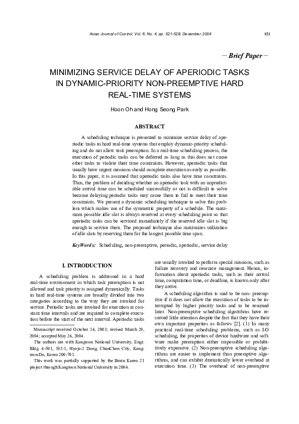 Pdf Minimizing Service Delay Of Aperiodic Tasks In Dynamic Priority Non Preemptive Hard Real