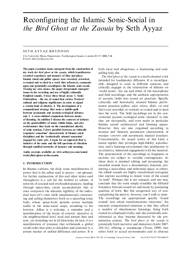 (PDF) Reconfiguring the Islamic Sonic-Social in the Bird Ghost at the ...