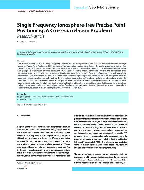 (PDF) Single-frequency Ionosphere-free Precise Point Positioning Using Combined GPS and GLONASS ...