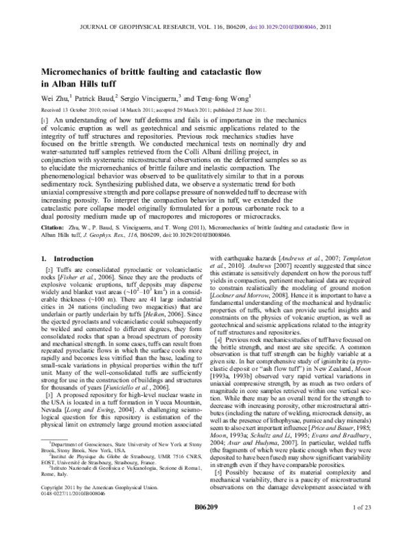 (PDF) Micromechanics of brittle faulting and cataclastic flow in Tavel ...