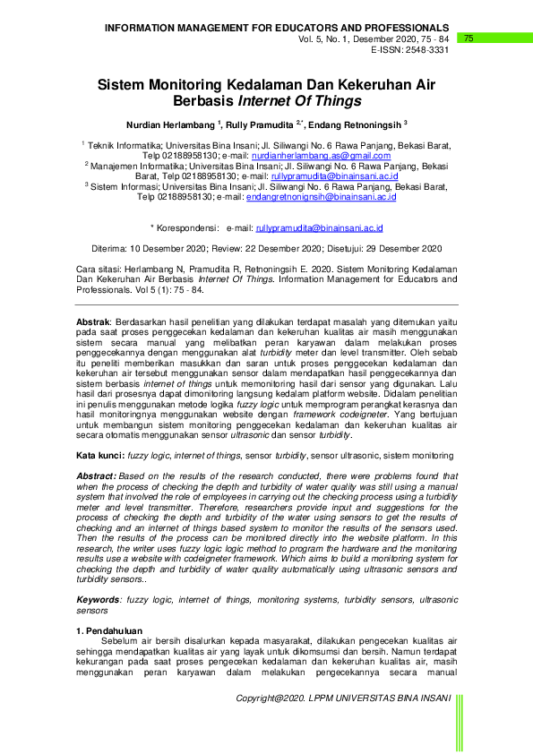 (PDF) Sistem Monitoring Kedalaman Dan Kekeruhan Air Berbasis Internet ...