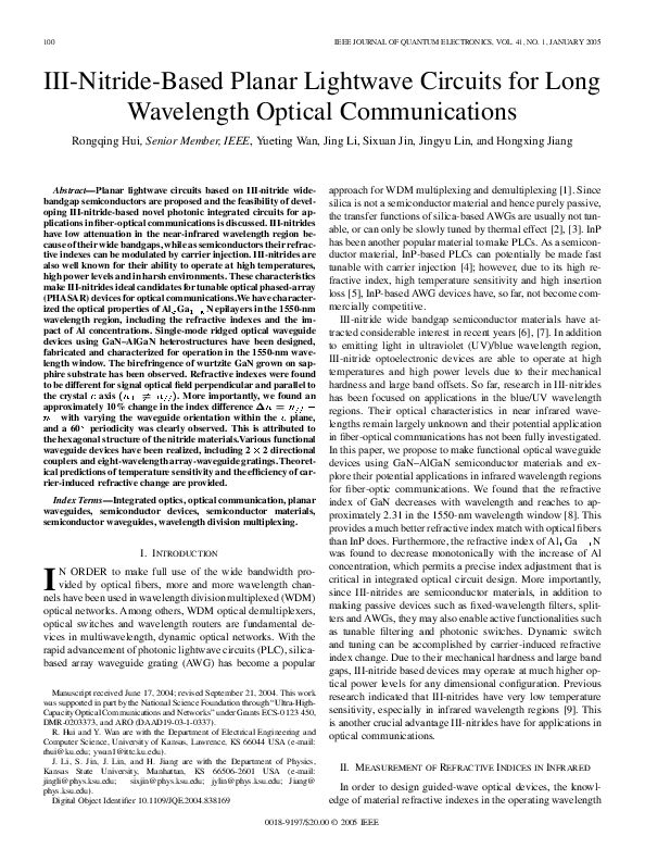 (PDF) III-nitride-based planar lightwave circuits for long wavelength ...