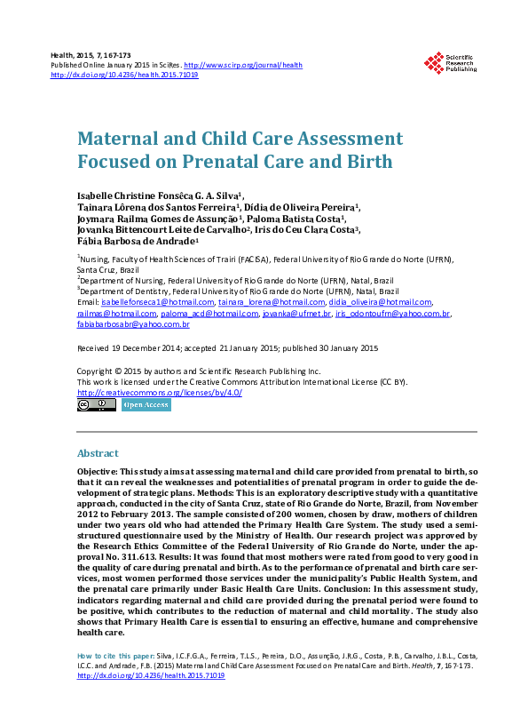(PDF) Maternal and Child Care Assessment Focused on Prenatal Care and Birth