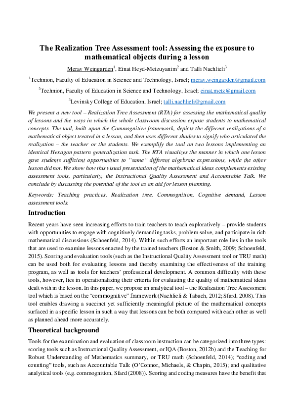 (PDF) The Realization Tree Assessment tool: Assessing the exposure to ...