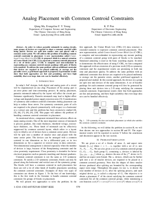 (PDF) Analog placement with common centroid constraints