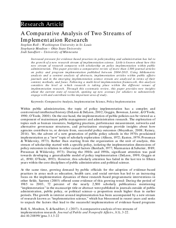 Pdf A Comparative Analysis Of Two Streams Of Implementation Research