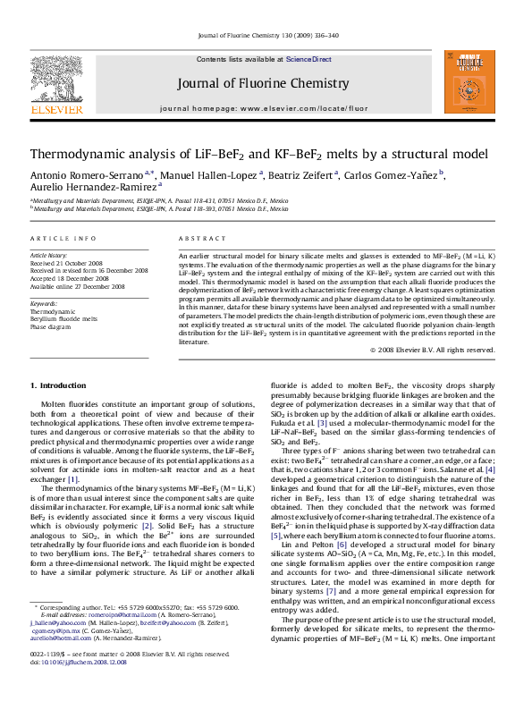 (PDF) Thermodynamic analysis of LiF–BeF2 and KF–BeF2 melts by a ...