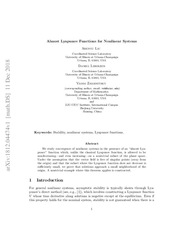 (PDF) Almost Lyapunov functions for nonlinear systems