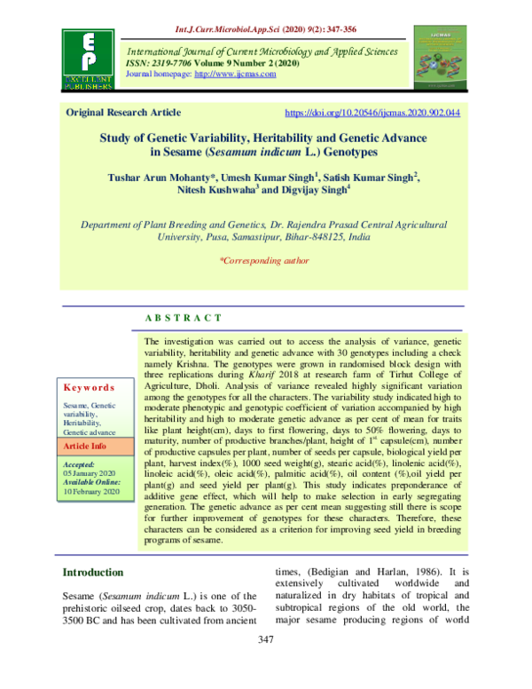 (PDF) Study of Genetic Variability, Heritability and Genetic Advance in ...