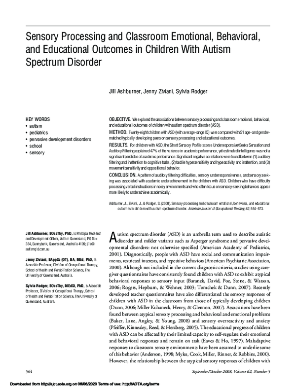 (PDF) Sensory Processing and Classroom Emotional, Behavioral, and ...