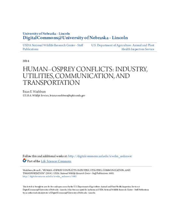 (PDF) Human–Osprey Conflicts: Industry, Utilities, Communication, and ...