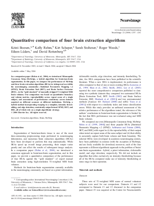 (PDF) Comparative Analysis of Brain Extraction Methods