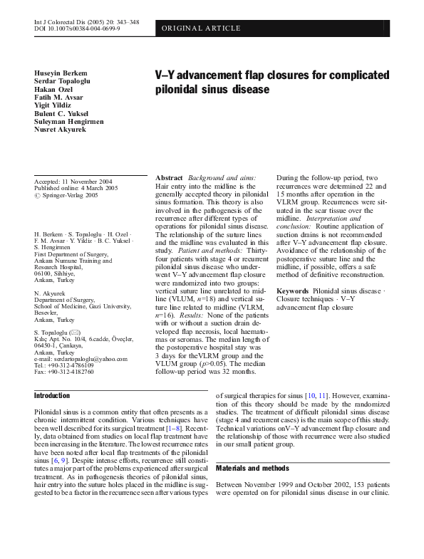 (PDF) V–Y advancement flap closures for complicated pilonidal sinus disease