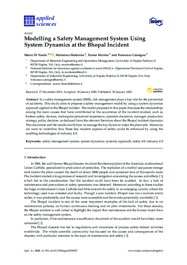 (PDF) Modelling A Safety Management System Using System Dynamics at the Bhopal Incidental Event