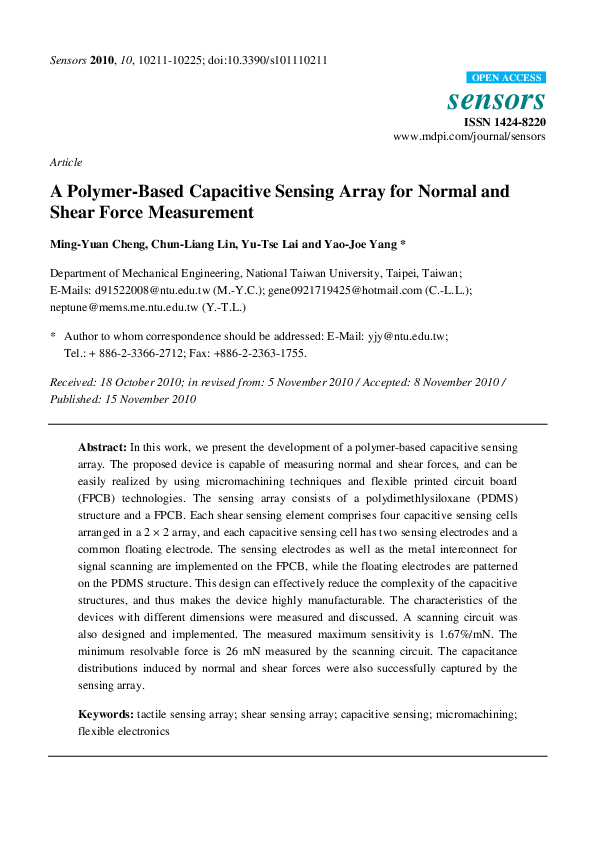 (PDF) A Polymer-Based Capacitive Sensing Array for Normal and Shear ...
