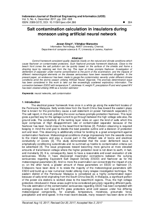 (PDF) Salt Contamination Calculation in Insulators During Monsoon Using ...