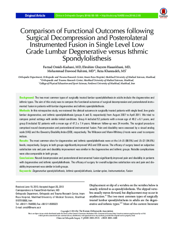 (PDF) Comparison of functional outcomes following surgical ...