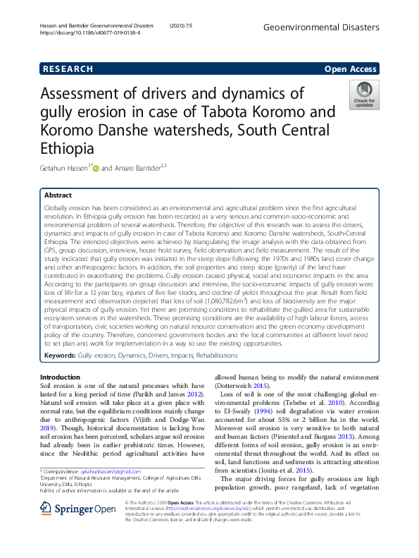 (PDF) Assessment of drivers and dynamics of gully erosion in case of ...