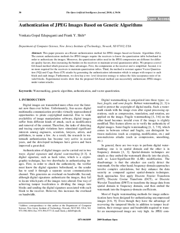 (PDF) Authentication of JPEG Images Based on Genetic Algorithms