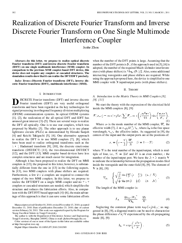 (PDF) Realization of Discrete Fourier Transform and Inverse Discrete ...