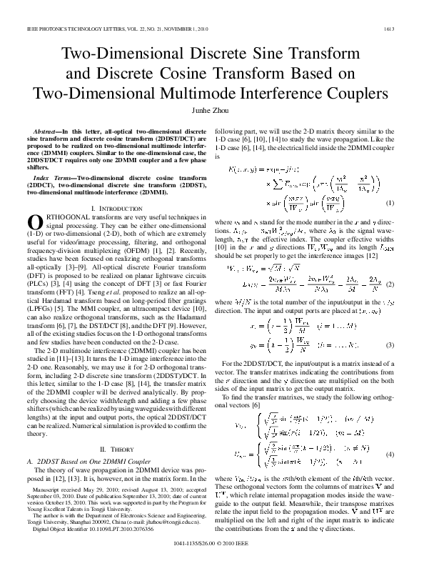 (PDF) Two-Dimensional Discrete Sine Transform and Discrete Cosine ...