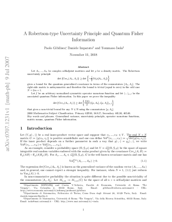 (PDF) A Robertson-type uncertainty principle and quantum Fisher information