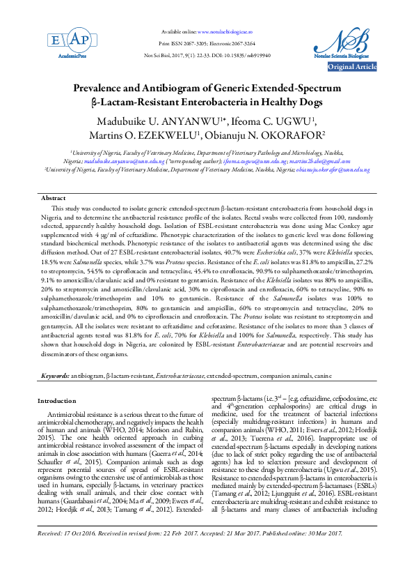 (PDF) Prevalence and Antibiogram of Generic Extended-Spectrum β-Lactam ...