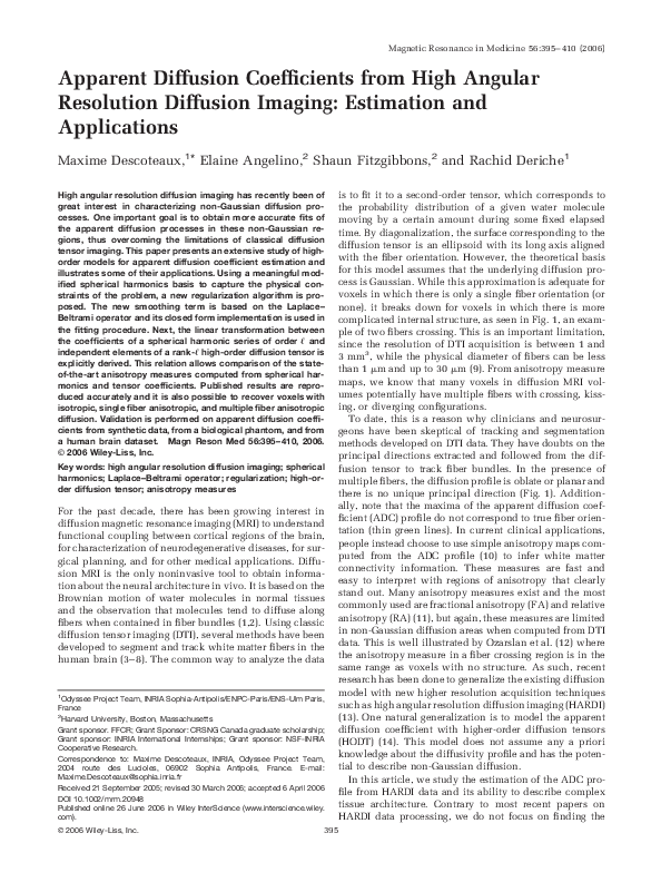 (PDF) Apparent Diffusion Coefficients from High Angular Resolution Diffusion Images: Estimation ...