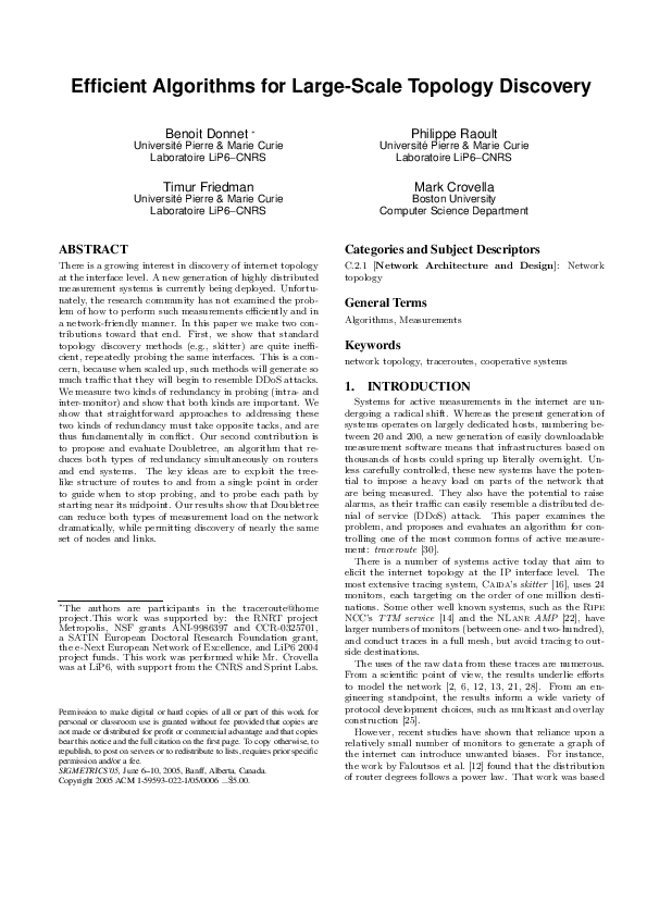 (PDF) Efficient algorithms for large-scale topology discovery