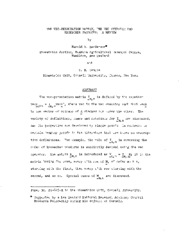 (PDF) The vec-permutation matrix, the vec operator and Kronecker ...