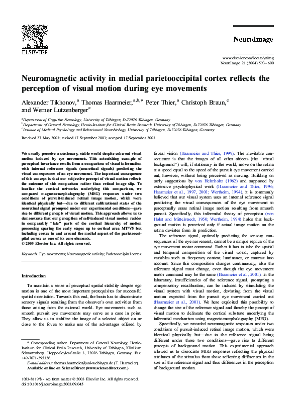 (PDF) Neuromagnetic activity in medial parietooccipital cortex reflects ...
