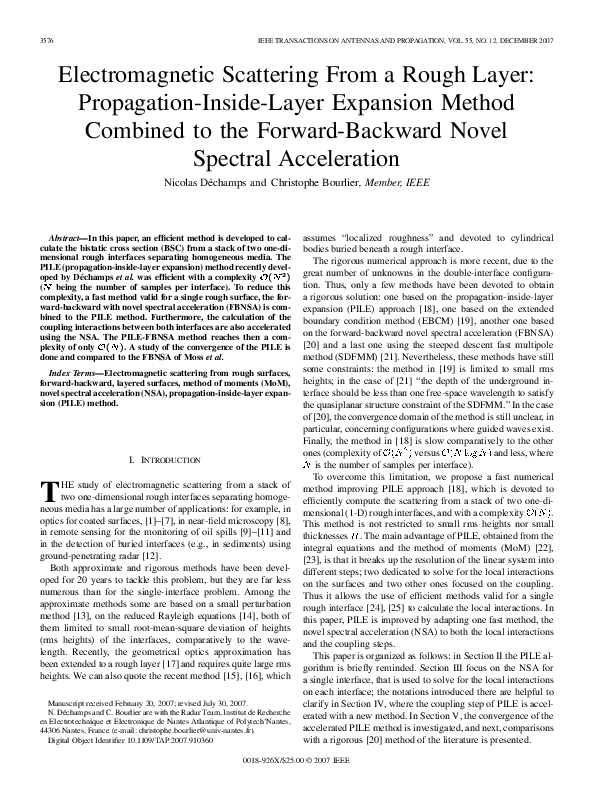 (PDF) Electromagnetic Scattering From a Rough Layer: Propagation-Inside-Layer Expansion Method ...