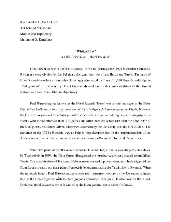 (PDF) Whites First: A Film Critique on Hotel Rwanda