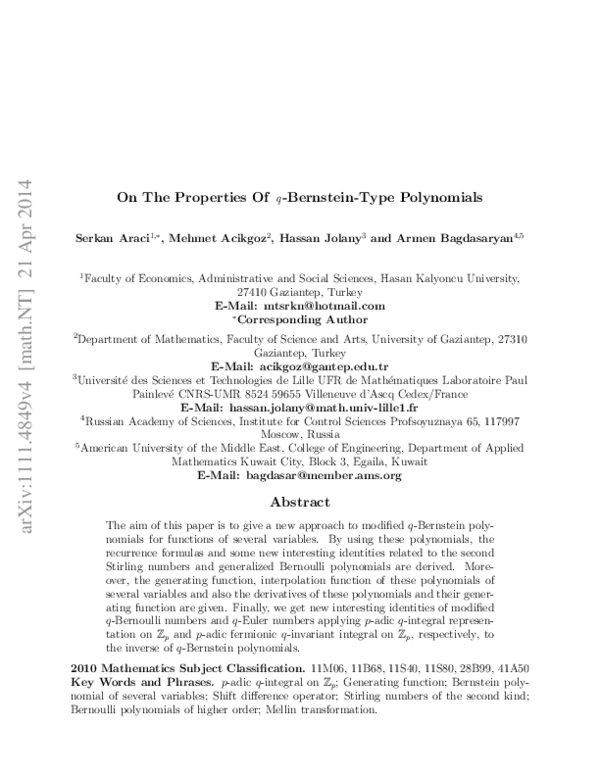 Pdf The Properties Of Modified Q Bernstein Polynomials For Functions Of Several Variables With