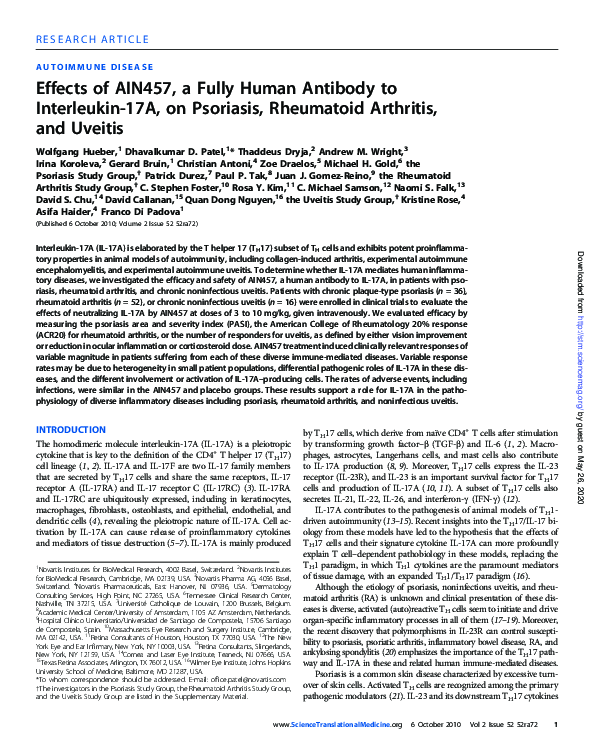 (PDF) Effects of AIN457, a Fully Human Antibody to Interleukin-17A, on ...