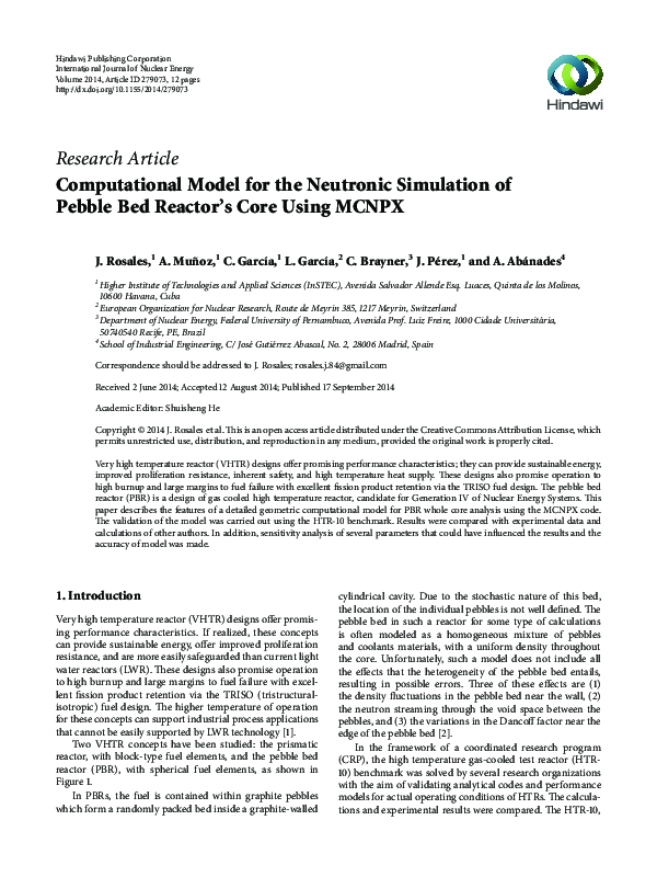 Pdf Computational Model For The Neutronic Simulation Of Pebble Bed Reactors Core Using Mcnpx