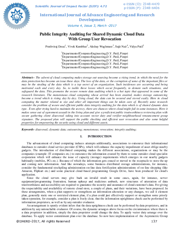 (PDF) Public Integrity Auditing for Shared Dynamic Cloud Data with Group User Revocation ...
