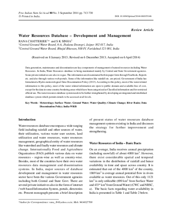 (PDF) Water Resources Database - Development and Management