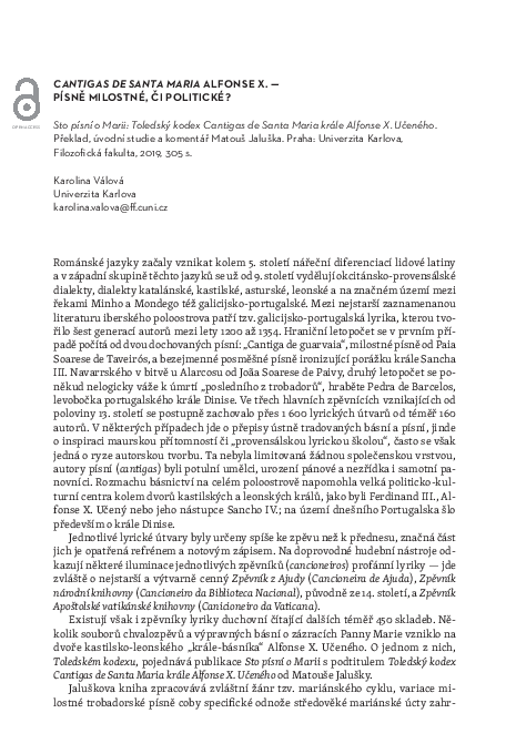 (PDF) CANTIGAS DE SANTA MARIA ALFONSE X. — PÍSNĚ MILOSTNÉ, ČI POLITICKÉ?