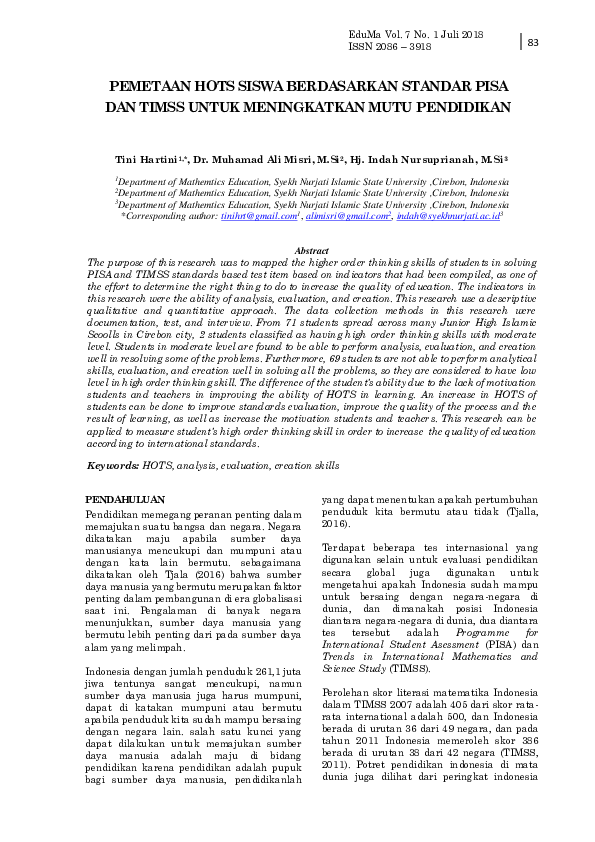 (PDF) Pemetaan Kemampuan Hots Siswa Berdasarkan Standar Pisa Dan Timss ...