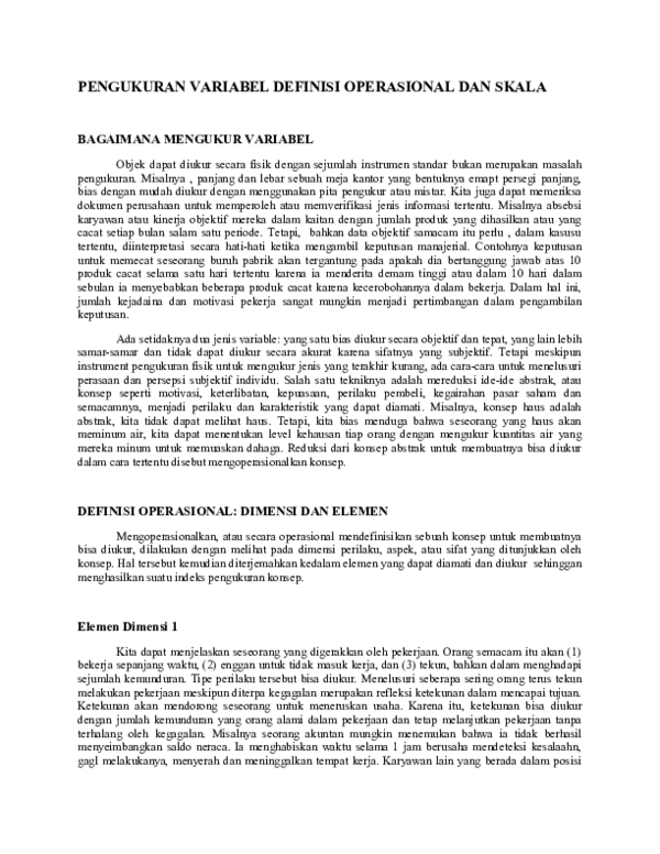(DOC) PENGUKURAN VARIABEL DEFINISI OPERASIONAL DAN SKALA