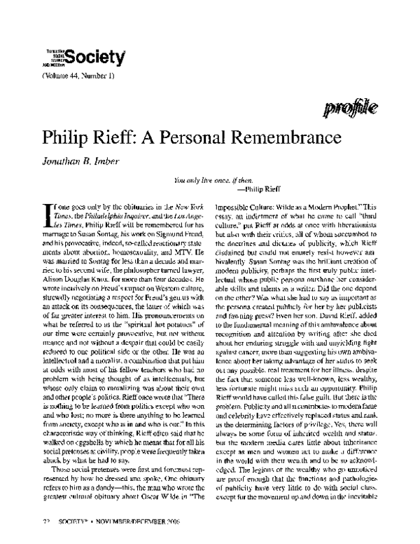 (PDF) Philip Rieff: A personal remembrance