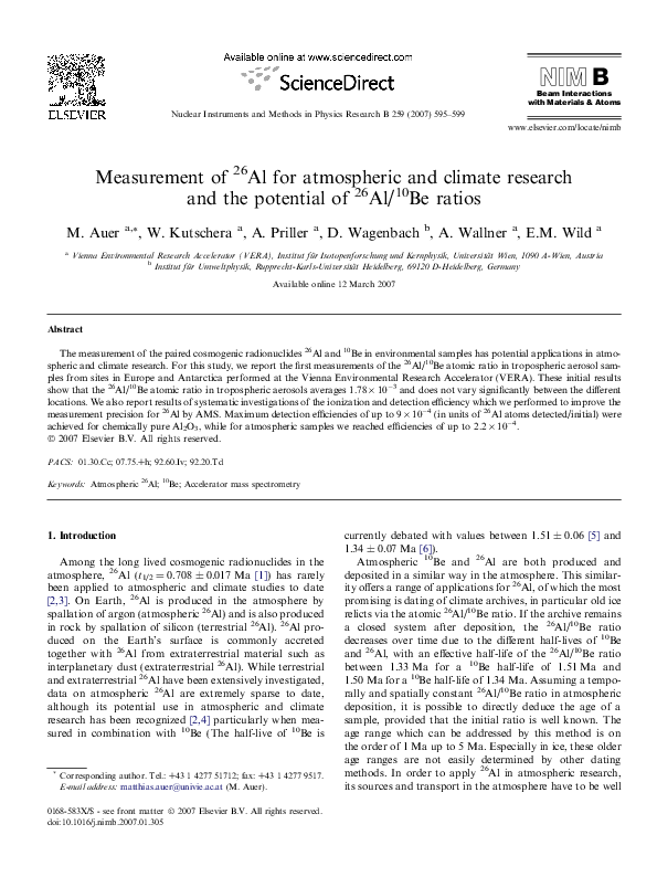(PDF) Measurement of 26Al for atmospheric and climate research and the ...