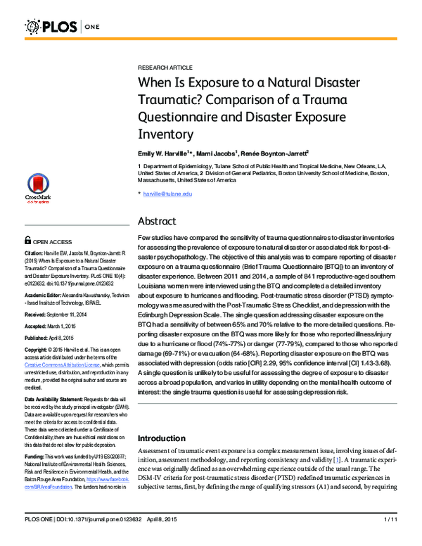 (PDF) When Is Exposure to a Natural Disaster Traumatic? Comparison of a ...