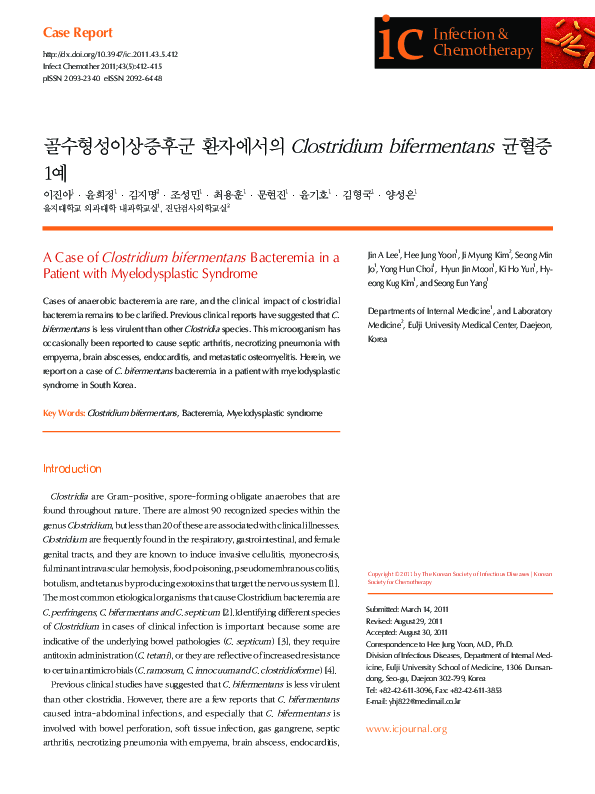 (PDF) Clostridium bifermentans Bacteremia in MDS