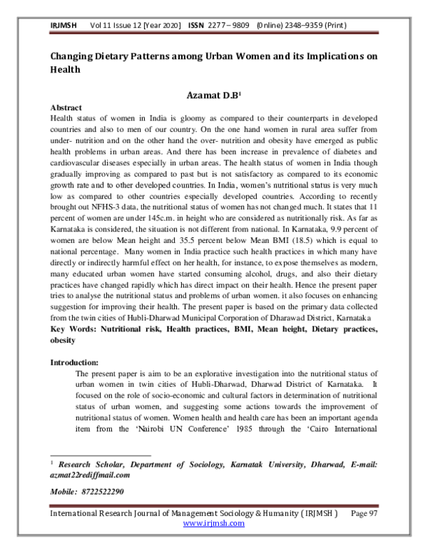 (PDF) Changing Dietary Patterns among Urban Women and its Implications ...