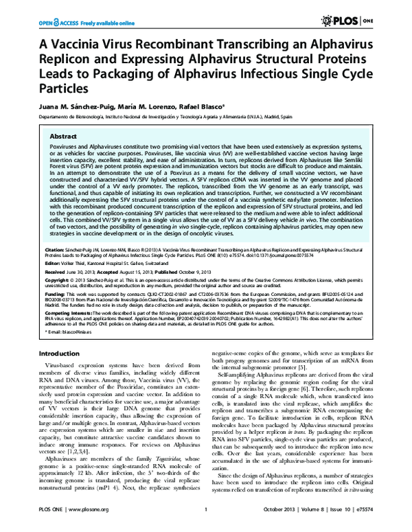 (PDF) A Vaccinia Virus Recombinant Transcribing an Alphavirus Replicon ...