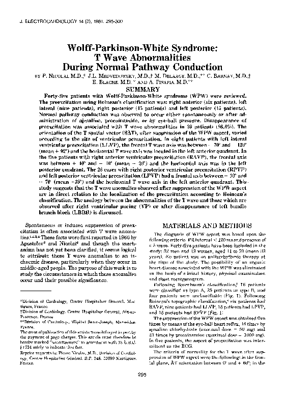 (PDF) Wolff-Parkinson-White syndrome: T wave abnormalities during ...