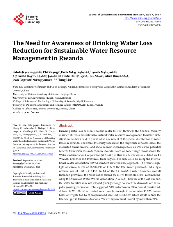 (PDF) The Need for Awareness of Drinking Water Loss Reduction for ...