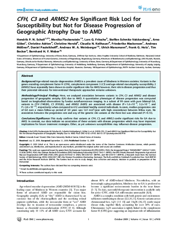 (PDF) CFH, C3 and ARMS2 are significant risk loci for susceptibility ...